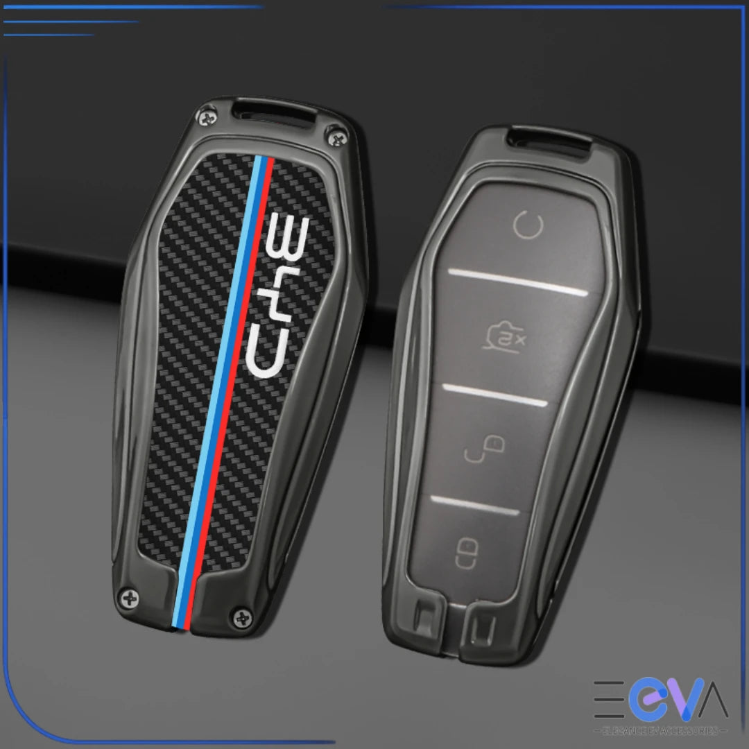 BYD Key Case Cover with Carbon Fibre Pattern | Metal Protective Shell ...